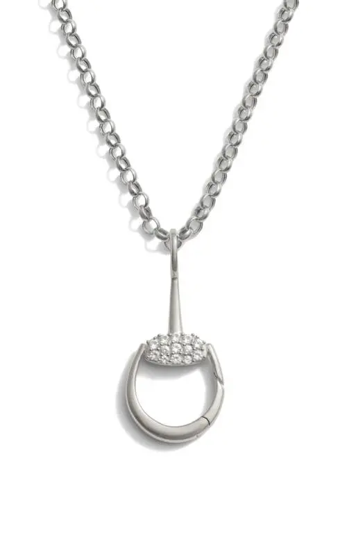 AWE INSPIRED Sterling Silver Horsebit Charm Pendant Necklace With Pavé White Sapphires - 925 Sterling Silver