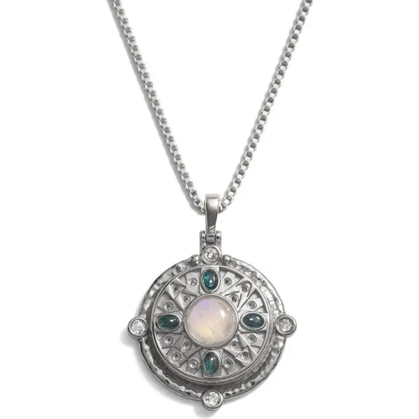 AWE INSPIRED Sterling Silver Or Gold Vermeil Locket Necklace With Semiprecious Stones - 925 Sterling Silver