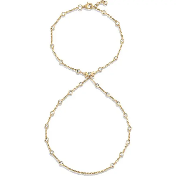 AWE INSPIRED Triple Moon Hand Chain With White Topaz Bezels - 14k Gold Vermeil