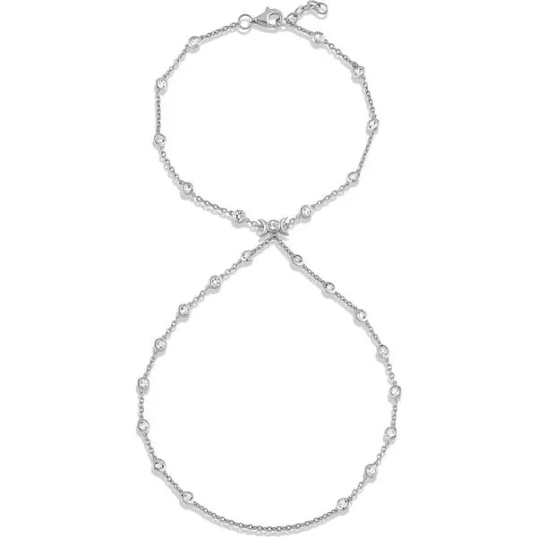 AWE INSPIRED Triple Moon Hand Chain With White Topaz Bezels - 925 Sterling Silver