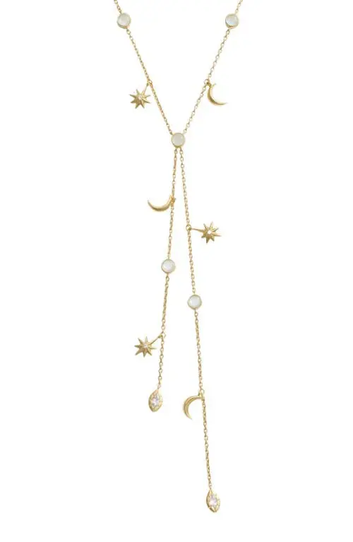 AWE INSPIRED Celestial Lariat Necklace With Moonstone And White Topaz - 14k Gold Vermeil