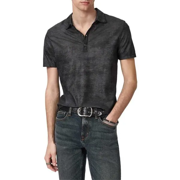 John Varvatos Olivari Slub Cotton Piqué Polo - Black