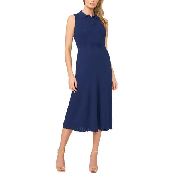 Ted Baker London Harley Rib Pointelle Polo Midi Dress - Deep Night