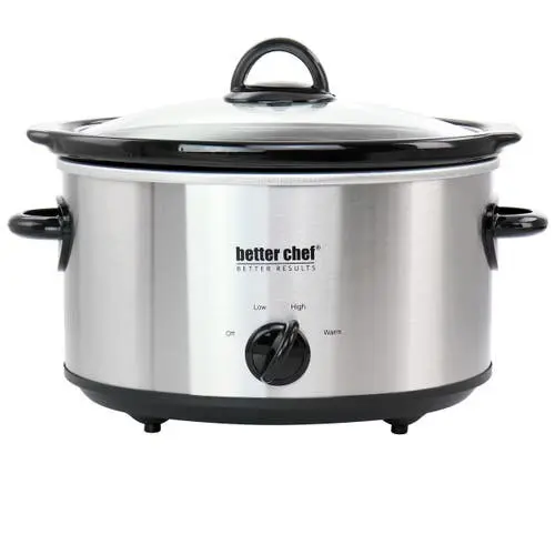 BETTER CHEF 4 Quart Oval Stainless Steel Slow Cooker With Removable Stoneware Crock - Silver