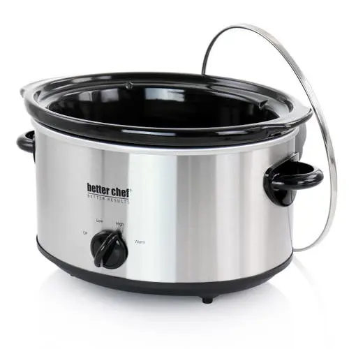 BETTER CHEF 4 Quart Oval Stainless Steel Slow Cooker With Removable Stoneware Crock