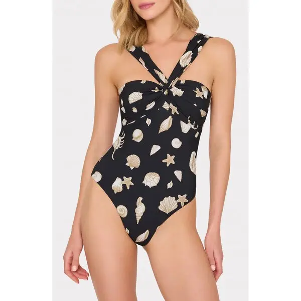 MILLY Betsy Seashell Convertible One-piece Swimsuit - Black/white
