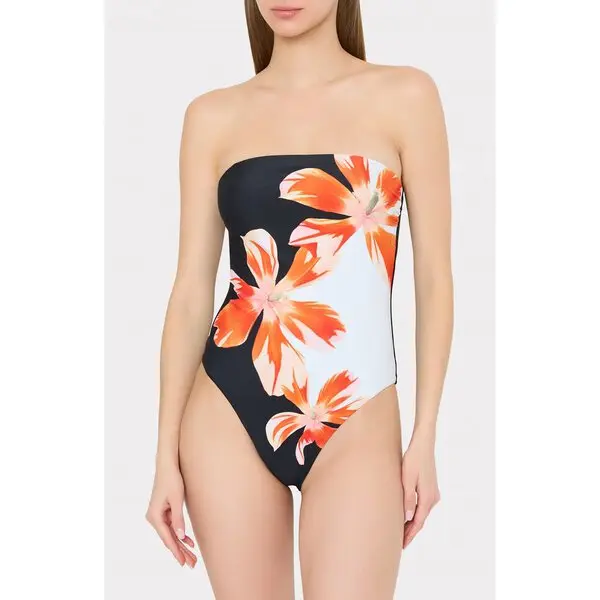 MILLY Tropical Flame One-piece Swimsuit - Black/red/white