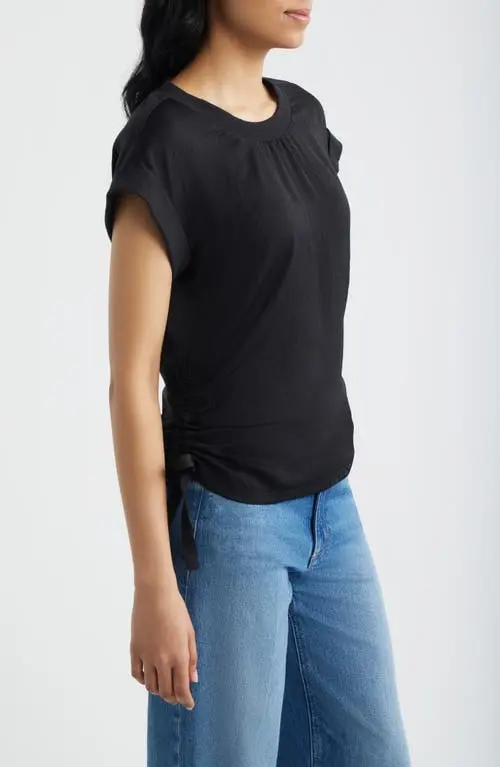 CITY BLUES Mixed Media Drawstring T-shirt - Black