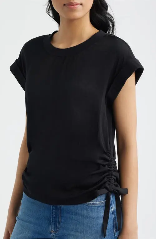 CITY BLUES Mixed Media Drawstring T-shirt - Black