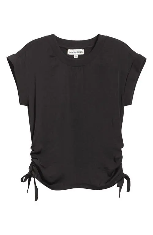 CITY BLUES Mixed Media Drawstring T-shirt - Black