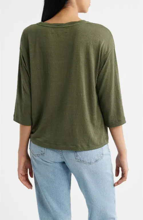 CITY BLUES Textured Knit Top With Dropped Shoulders And Three-quarter Sleeves - Olive