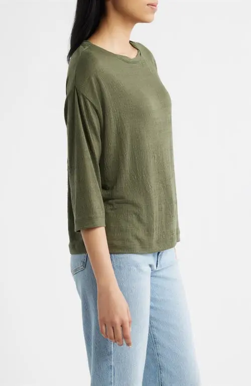 CITY BLUES Textured Knit Top With Dropped Shoulders And Three-quarter Sleeves - Olive