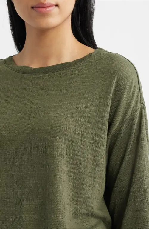 CITY BLUES Textured Knit Top With Dropped Shoulders And Three-quarter Sleeves - Olive