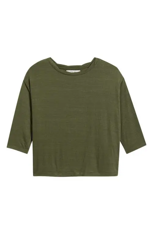 CITY BLUES Textured Knit Top With Dropped Shoulders And Three-quarter Sleeves - Olive
