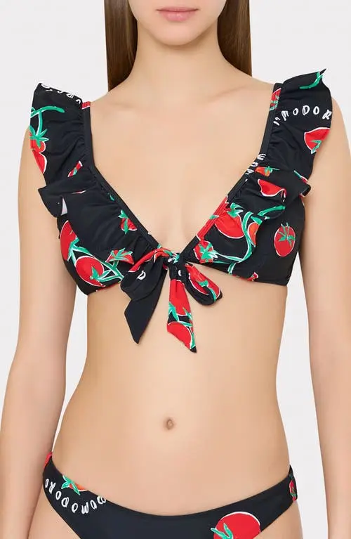 MILLY Pomodoro Ruffle Bikini Top - Black/red