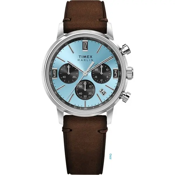 Timex® Marlin® Chronograph Leather Strap Watch - Stainless Steel