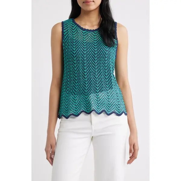 CITY BLUES Open Stitch Sweater Tank With Chevron Stripes - Kelly