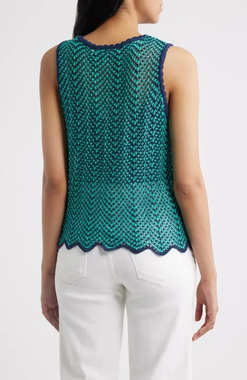 CITY BLUES Open Stitch Sweater Tank With Chevron Stripes - Kelly