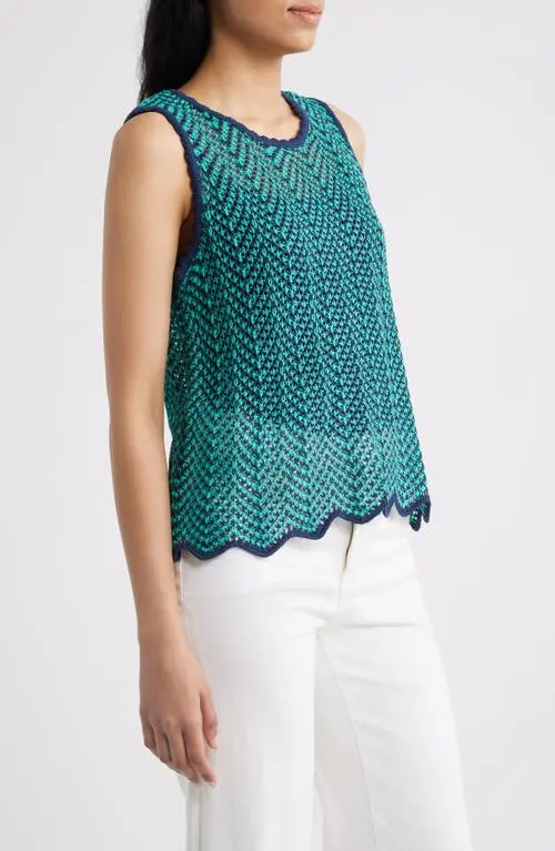 CITY BLUES Open Stitch Sweater Tank With Chevron Stripes - Kelly