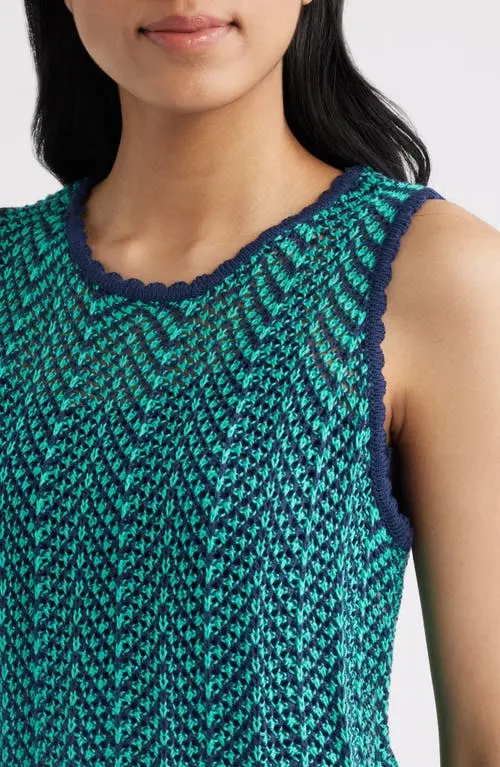 CITY BLUES Open Stitch Sweater Tank With Chevron Stripes - Kelly