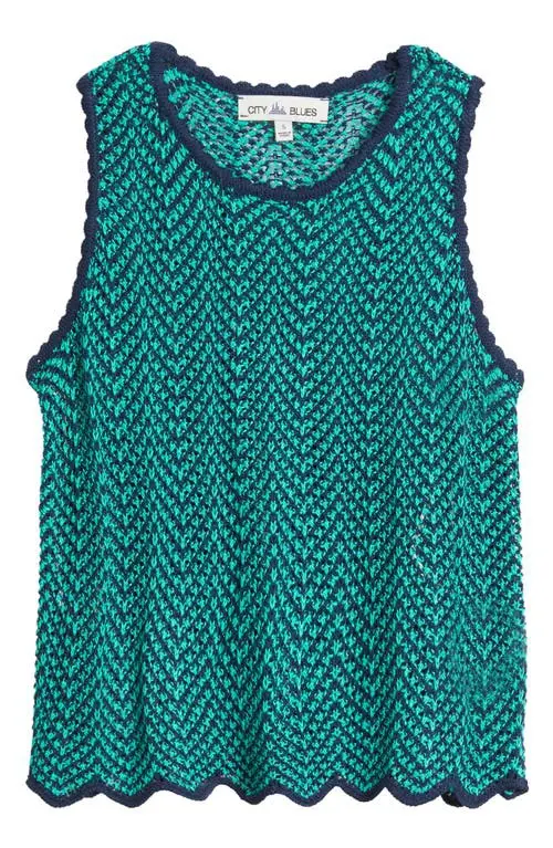 CITY BLUES Open Stitch Sweater Tank With Chevron Stripes - Kelly