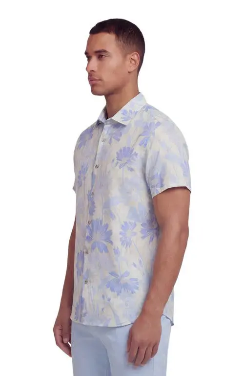 LORDS OF HARLECH Uomo Springtime Short Sleeve Fine Linen Shirt - Springtime White