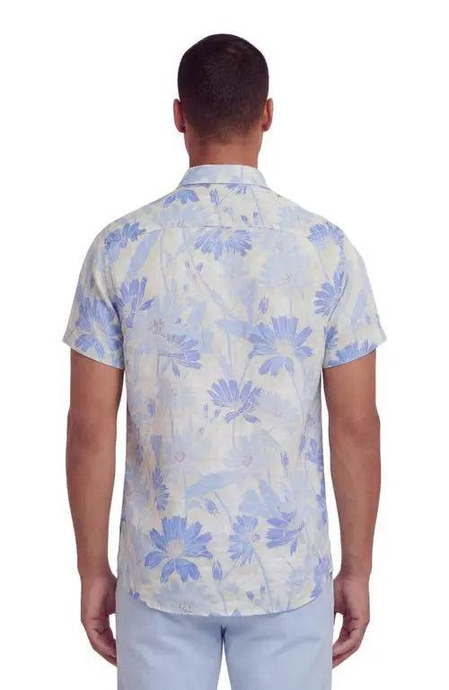 LORDS OF HARLECH Uomo Springtime Short Sleeve Fine Linen Shirt - Springtime White