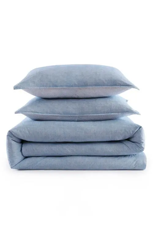 Tommy Hilfiger Classic Texture Cotton Percale Duvet Cover & Shams Set - Medium Blue