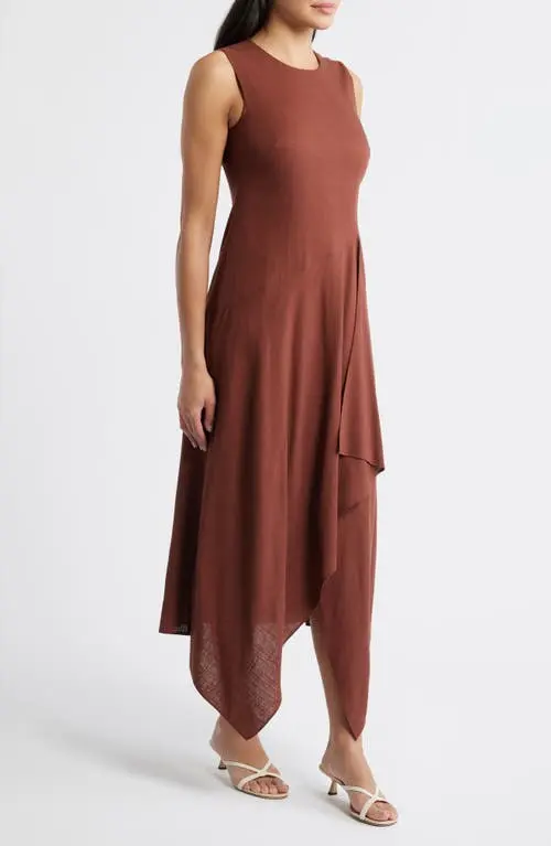 Vince Camuto Sleeveless Linen Midi Dress With Handkerchief Hem