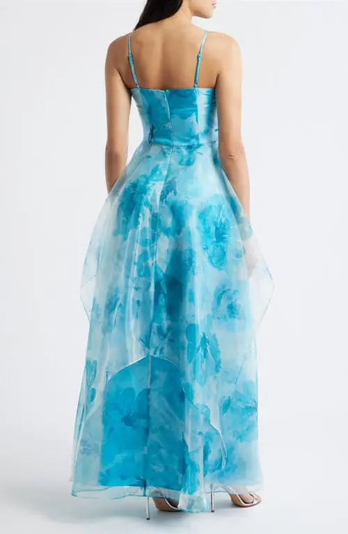 Eliza J Halterneck Evening Gown With Handkerchief Skirt