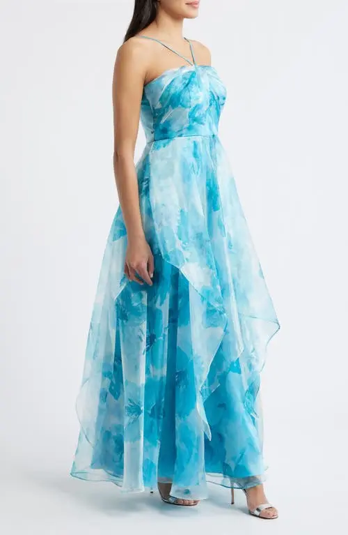Eliza J Halterneck Evening Gown With Handkerchief Skirt