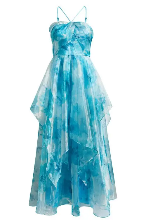 Eliza J Halterneck Evening Gown With Handkerchief Skirt