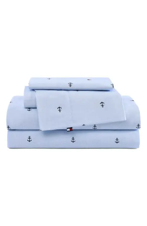 Tommy Hilfiger Anchor & Flag Cotton Percale Sheet Set - Light Blue
