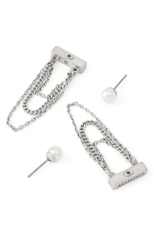 ALLSAINTS Faux Pearl And Goldtone Chain Drop Earrings - Pearl/warm Silver