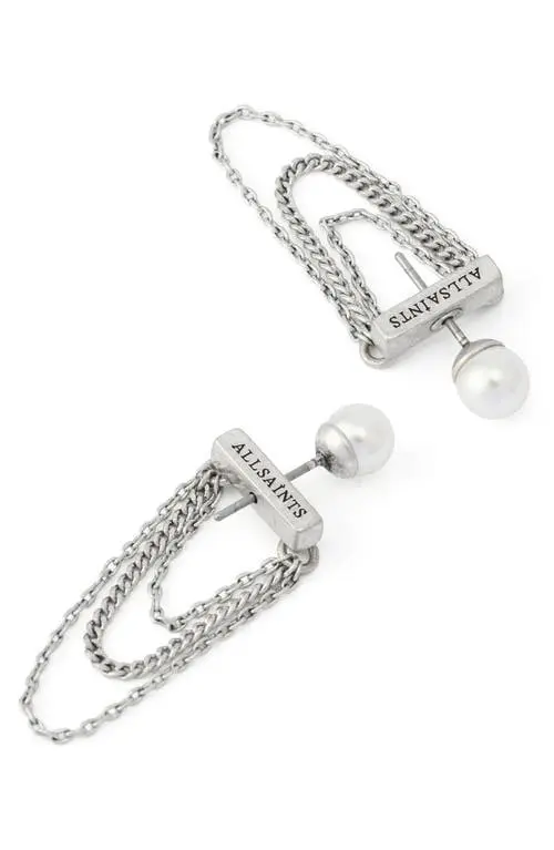 ALLSAINTS Faux Pearl And Goldtone Chain Drop Earrings - Pearl/warm Silver