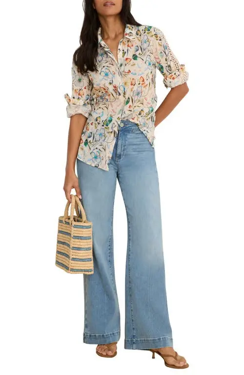 NIC+ZOE Pressed Flower Button-up Top With Crochet Trim