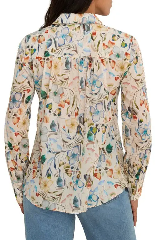 NIC+ZOE Pressed Flower Button-up Top With Crochet Trim