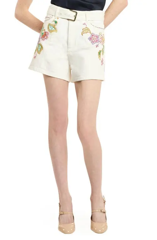 Cinq À Sept Jardin Bohème Embroidered Denim Shorts