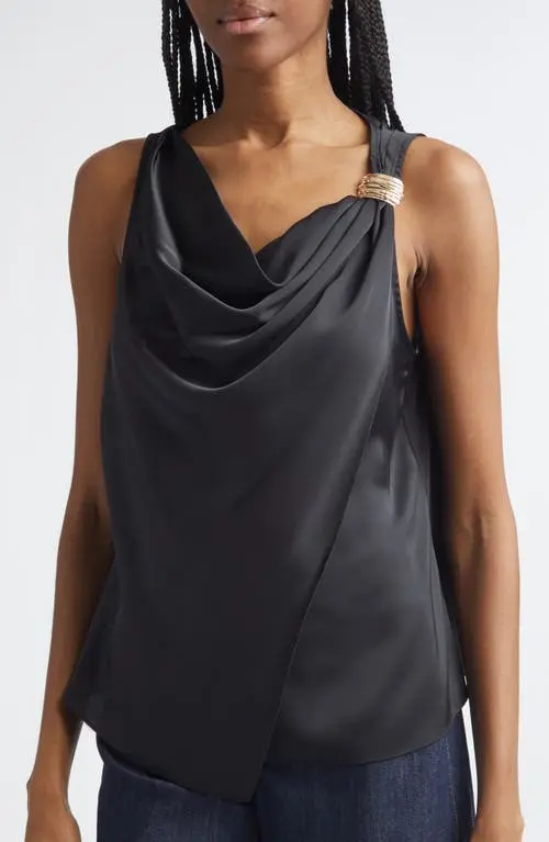 Cinq À Sept Elora Satin Draped Cowl Neck Sleeveless Top