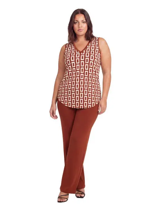 24SEVEN COMFORT APPAREL Abstract Print V-neck Sleeveless Top And Flared Pant Set - Orange Multi