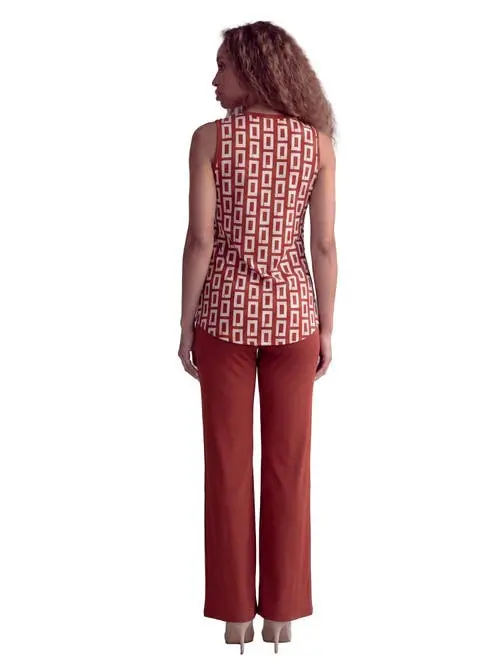 24SEVEN COMFORT APPAREL Maternity Geometric Print V-neck Top And Flared Pant Set