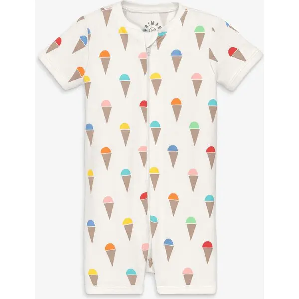 PRIMARY Organic Cotton Shortie With Ice Cream Print - Ivory Rainbow Ice Cream Cones