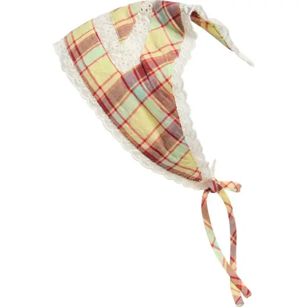 DAMSON MADDER Lace Inset Plaid Organic Cotton Triangle Hair Scarf - Multi