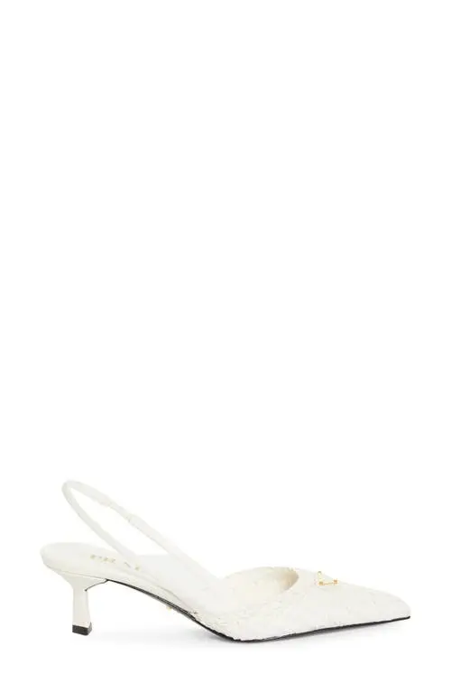 Prada Woven Slingback Pointed Toe Kitten Heel - Bianco