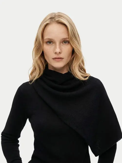 Gobi Cashmere Draped Scarf Sweater - Black