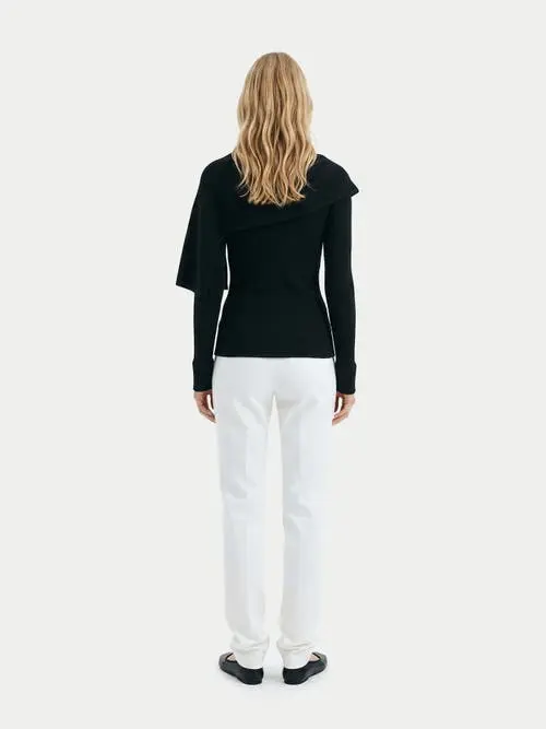 Gobi Cashmere Draped Scarf Sweater - Black