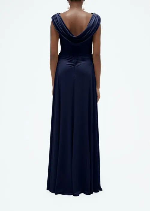 Amsale Draped Cowl Neck Maxi Gown - Navy