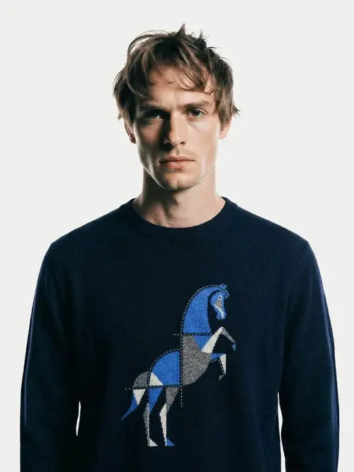 Gobi Cashmere Horse Intarsia Crewneck Sweater