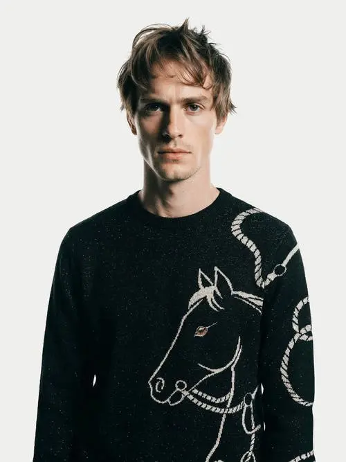 Gobi Cashmere Horse Jacquard Crewneck Sweater