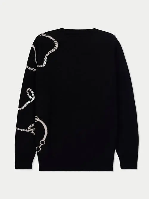 Gobi Cashmere Horse Jacquard Crewneck Sweater